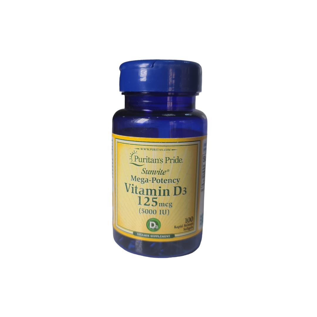 PURITAN's PRIDE SUNVITE MEGA-POTENCY VITAMIN D3 125mcg (5000IU) x 100 ...