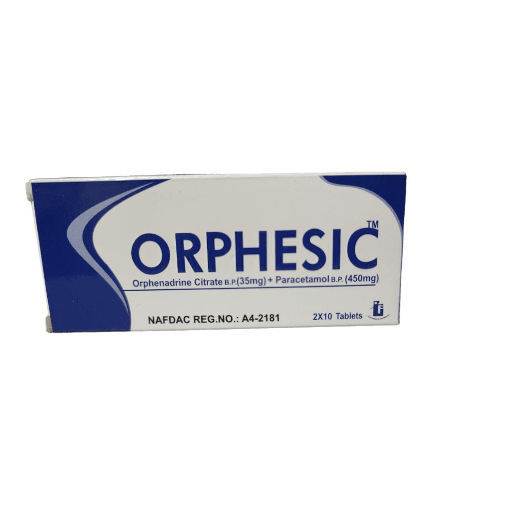 ORPHESIC (Orphenadrine citrate 35mg + Paracetamol 450mg) x 20 TABLETS ...