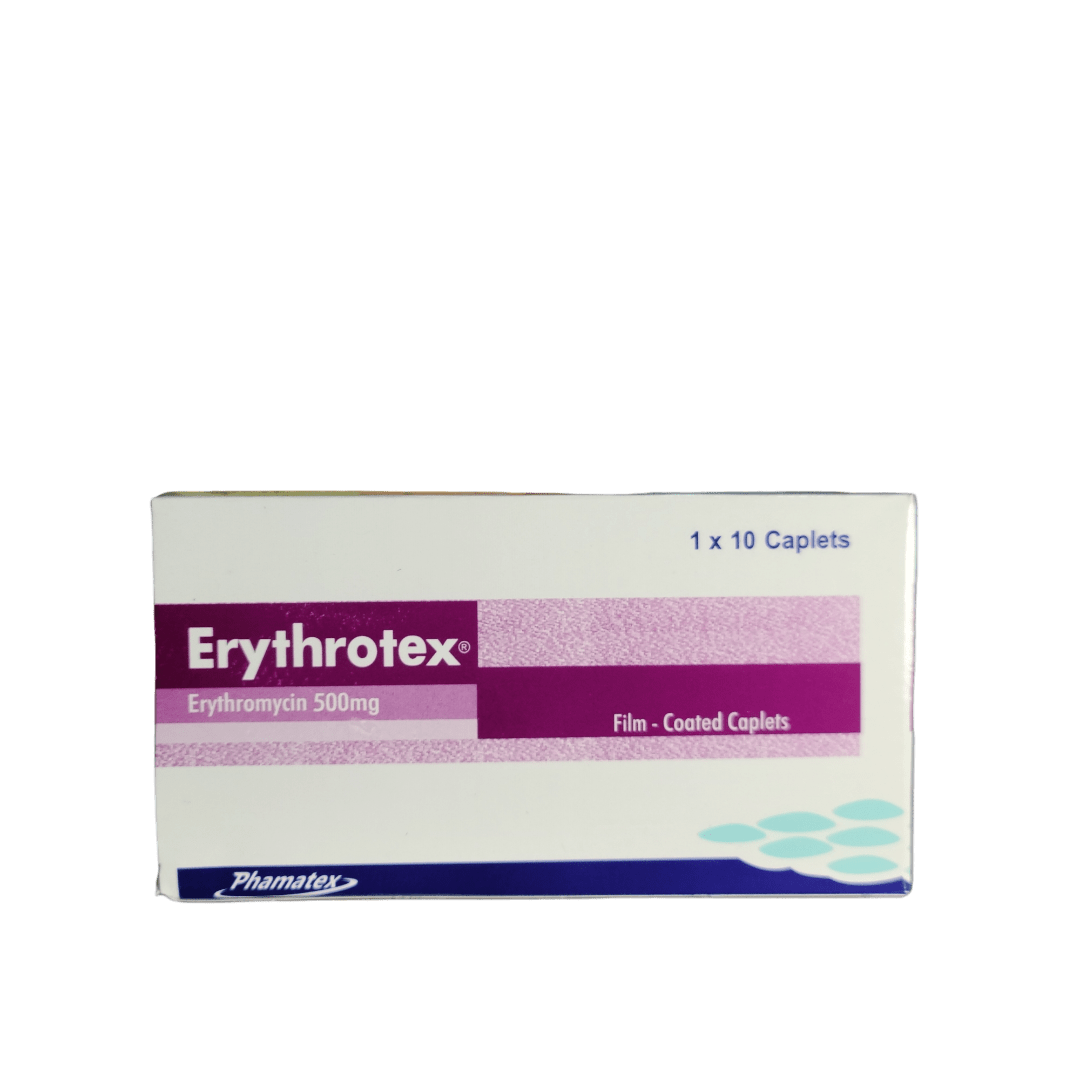 ERYTHROTEX (Erythromycin 500mg) x 10 CAPLETS – Vastovers Retail Store ...