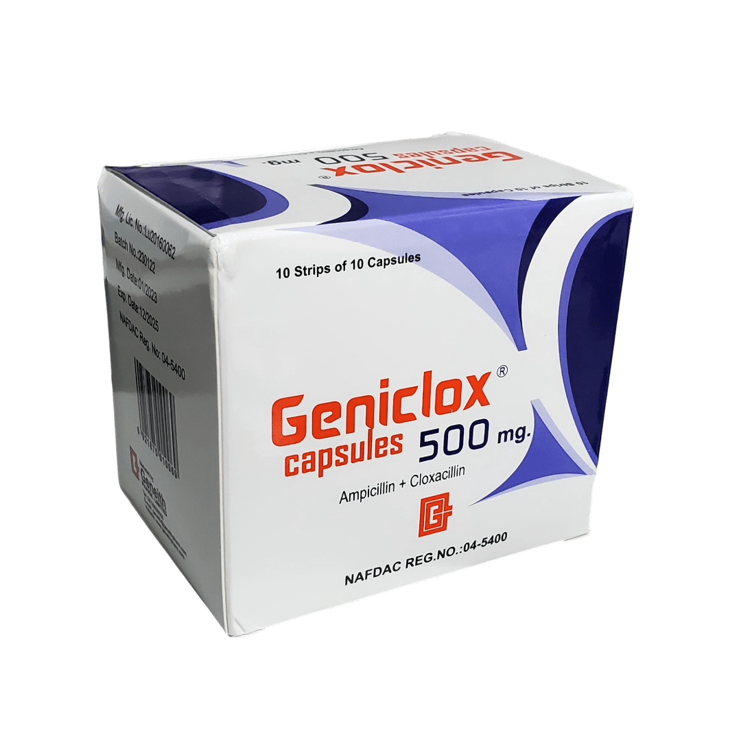 GENICLOX (Ampicillin + Cloxacillin 500mg) 10 STRIPS of 10 CAPSULES ...