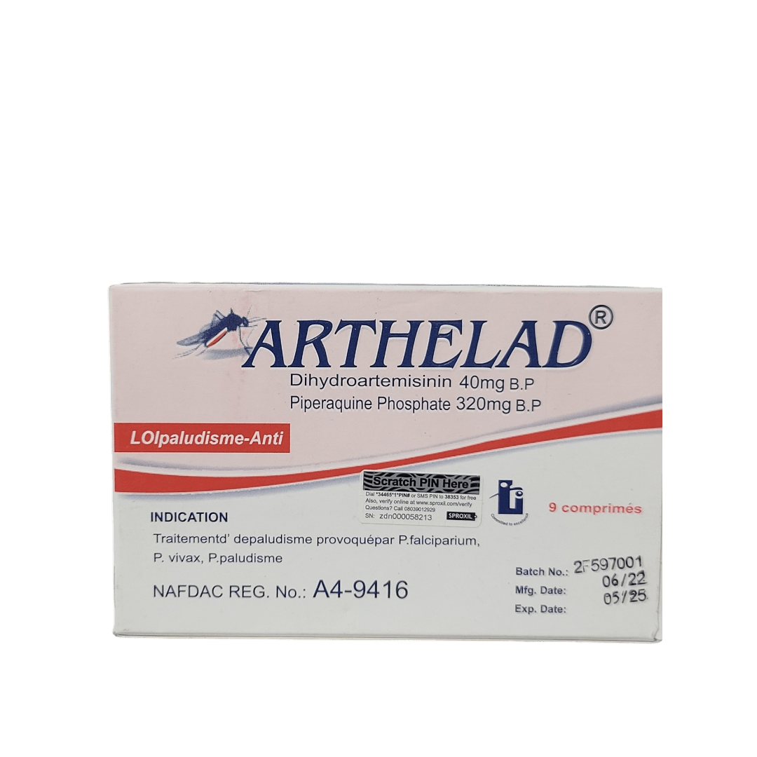 ARTHELAD (Dihydroartem/Piperaquine 40mg/320mg) x 9 TABLETS. - Vastovers ...