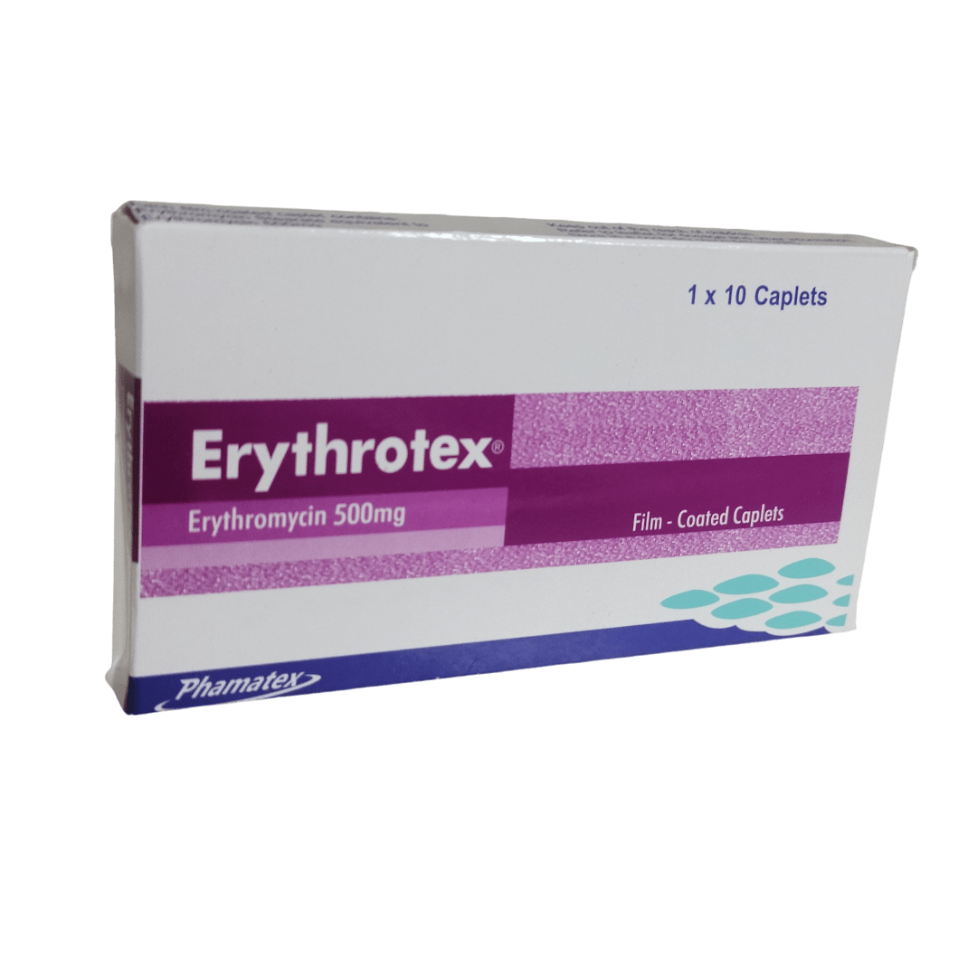 ERYTHROTEX (erythromycin 500mg) - 1 × 10 CAPLETS. - Vastovers Retail ...