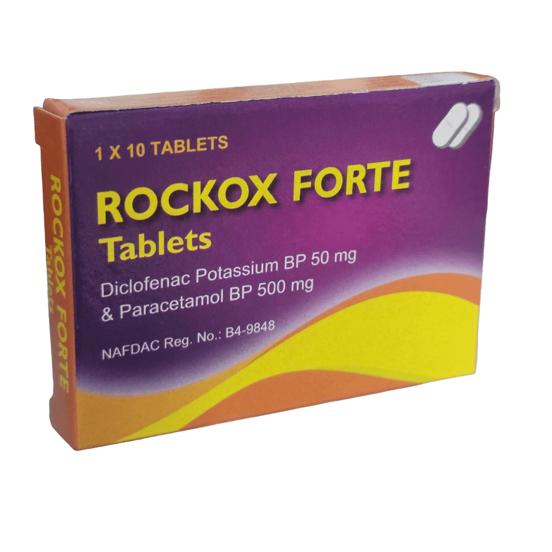 ROCKOX FORTE (Diclofenac potassium 50mg + Paracetamol 500mg) 1 × 10 ...